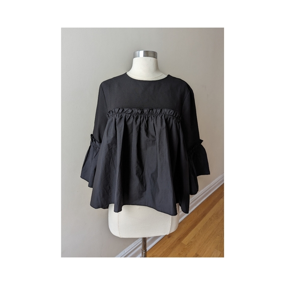English Factory | Tops | English Factory Black Ruffle Tunic Peplum ...